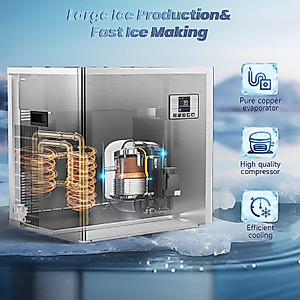 Commercial 550Lbs/24H Ice Maker Machine,Ice Ready in 5-15 min,360Lbs Large Storage,1033W Stainless Steel Electric Nugget Ice Machine with Water line Hook up,12 Steps Ice Thicknesses Adjustable