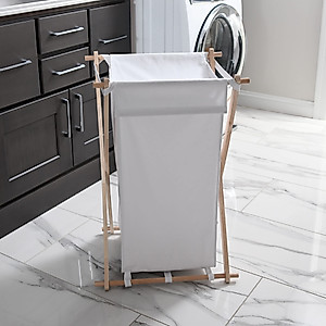 Household Essentials White Househod Essentials Laundry Hamper with Wood X Frame Large
