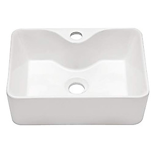 Lordear Bathroom Vessel Sink 16"x12" Rectangle Sink Above Counter White Porcelain Ceramic Modern Vanity Sink Art Basin with Faucet Hole, Sink for Bathroom