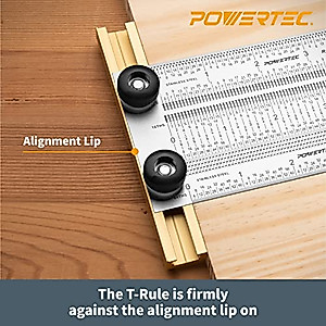 POWERTEC 80024 6 Inch Precision Marking T Rule, Stainless Steel Woodworking T Square Ruler for Marking, Measuring, Scribing Tool