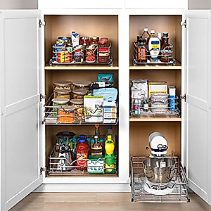 HOLDN’ STORAGE Pull Out Cabinet Organizers – 5” High Slide Pull Out Drawers for Kitchen Cabinets – Heavy Duty-with 5 Year Limited Warranty – Basket Size 14"W x 21"D x 5"H