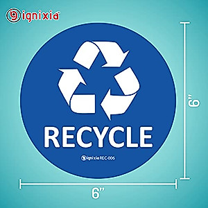 IGNIXIA Recycle Stickers for Trash Can 6x6 Inches Large (Pack of 2) Recycle Stickers for Recycle Bins Waterproof UV Protected Recycling Stickers for Trash Can Indoor & Outdoor (Blue)