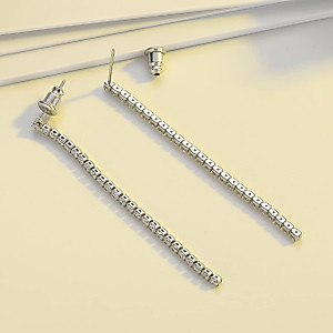 SELOVO Long Statement Dangle Earrings Chain Line Clear Cubic Zirconia Wedding Jewelry