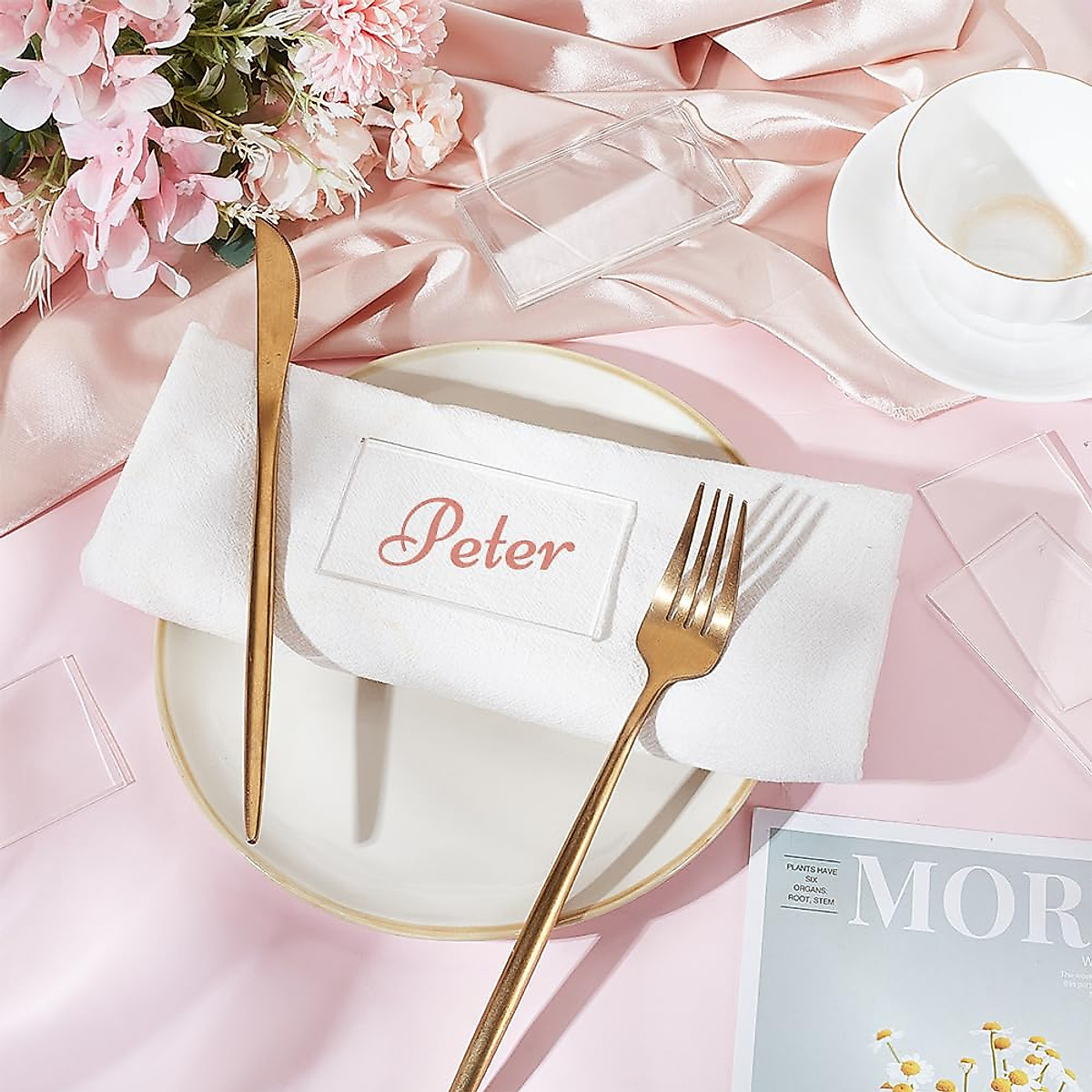 BENECREAT 20PCS 3.5x2 Inch Clear Acrylic Sheet Rectangle Table Place Cards Name Plates for Banquet Wedding Christmas Party Decoration, Office Sign, DIY Project, 3mm Thick