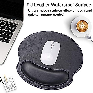 Ergonomic Mouse Pad with Wrist Support,PU Leather Mousepad for Laptop Computers Mac,Non Slip Rubber Base Memory Foam Wrist Rest Mouse Pads for Men Women,Home Work Office Gaming,Pain Relief ,Black