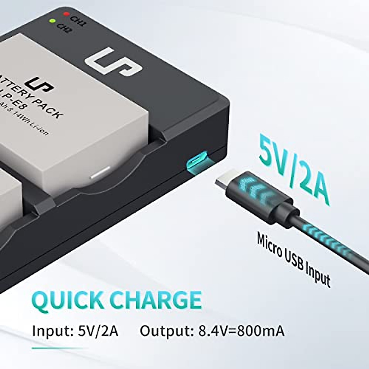 LP-E8 Battery Charger Pack, LP 2-Pack Battery & Dual Slot Charger, Compatible with Canon EOS Rebel T2i, T3i, T4i, T5i, 550D, 600D, 650D, 700D, Kiss X4, X5, X6i, X7i Cameras &More(Not for T2 T3 T4 T5)