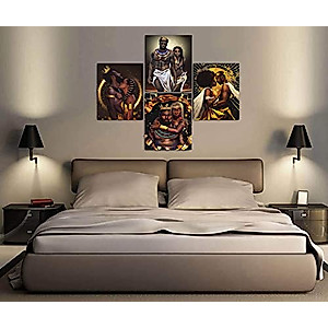 Wall art posters of black kings and queens，African American Canvas Art Print，Afro King Poster，Black Queen Poster，Fashion Room Modern Bathroom Bedroom Living Decor Aesthetic Artwork- Set of 4 (8''X 10'', No Frame)