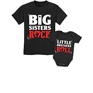 Tstars Rock N Roll Sibling Matching Outfits Siblings Big Sister Little Brother Shirts Outfits - Sis Rock/Bro Roll Baby NB/Kids 3T