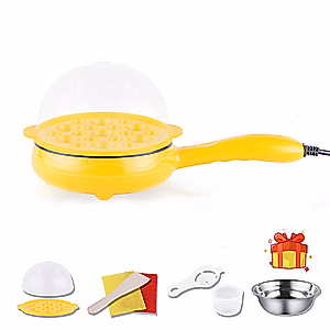 JTJxop 5.5-Inch Nonstick Electric Skillet, Mini Household Electric Frying Pan Skillet, Electric Baking Pan, Easy to Clean, 400W Yellow,B