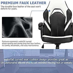 Office Chair, Ergonomic High Back Computer Chair Height Adjustable Desk Chair Faux PU Leather Chair with Armrest Padded and Lumbar Support, White
