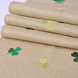 yuboo St Patrick Day Table Runner, Embroidered Shamrock Table Runnr Linen Burlap for Farmhouse Rustic Spring Decorations,13 x 72