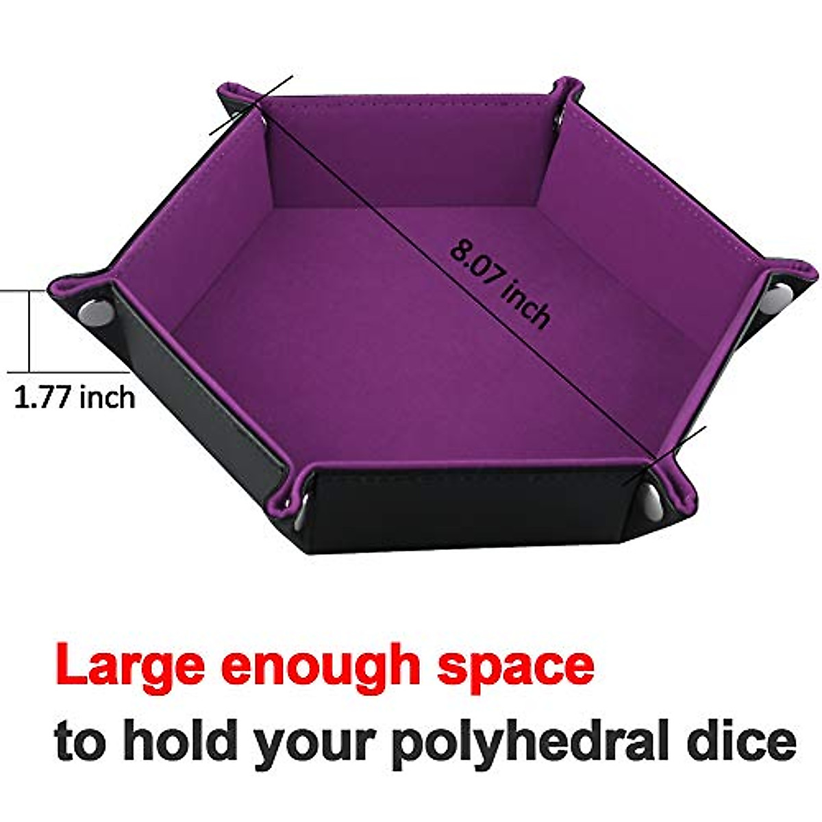 SIQUK Double Sided Dice Tray, Folding Hexagon PU Leather and Velvet Dice Holder for Dungeons and Dragons RPG Dice Gaming D&D and Other Table Games, Dark Violet