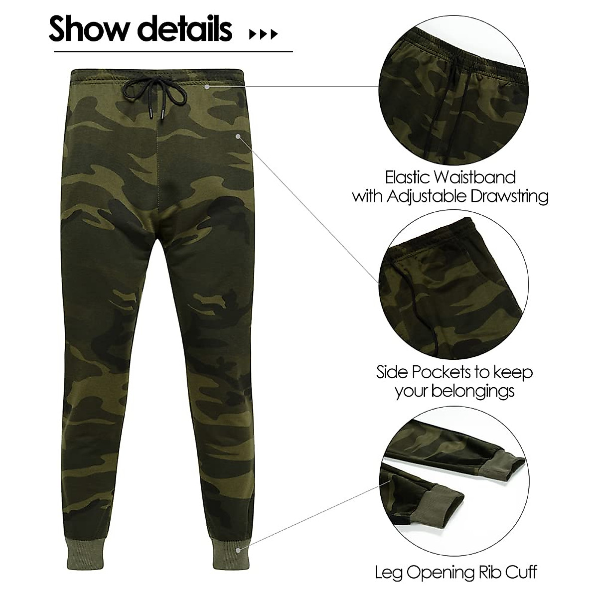 AOTORR Mens Sweatsuits 2 Piece Casual Tracksuits Camo Hoodie Jogging Sweatpants Suit Armygreen L