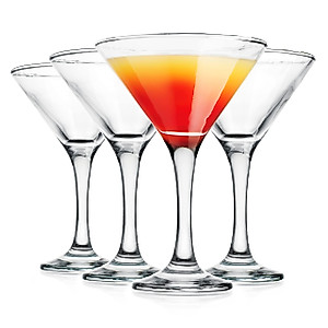 Glaver's Martini Glasses Set of 4 Cocktail Glasses, 6 Ounce Premium Strong Lead-Free Glass, Stemmed Margarita Glasses, For Bar, Martini, And More Dishwasher Safe