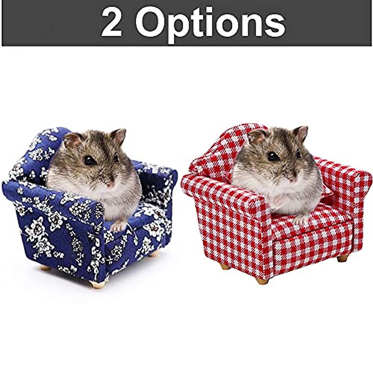 KnocKconK Hamster Mini Cotton Sofa Chair, Small Animal Blue Red Bed Cozy with Pillow, Cage Decor Photo Toys, Relax Habitat House Accessories, Sleep Pad Rest Nest for Hamster, Mice, Rat.