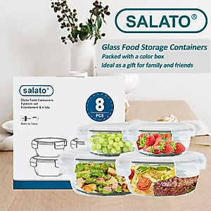salato Glass Storage Containers with Lids 8 Piece, 100% Leak Proof & BPA Free Glass Containers with Lids, 4 Set Nesting Round Glass Food Storage Containers Safe for Freezer/Oven/Microwave, Grey