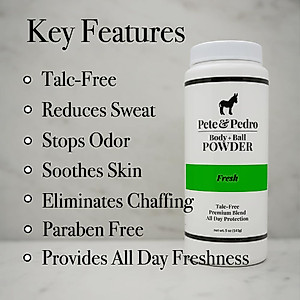 Pete & Pedro BODY & BALL POWDER (Fresh Scent), Talc-Free Men’s Body Powder Deodorant for Men, Sweat Absorbs Blocks Odor, Hygiene for Groin Area, Ideal For Gym & Daily Use | Seen on Shark Tank, 5 oz