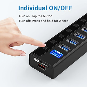 atolla Powered USB 3.0 Hub, 7 Ports USB Data Hub Splitter Plus 1 Smart Charging Port USB Extension Including Individual Switches and 5V/4A Power Adapter