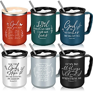 Nitial 6 Pcs 17 oz Christian Coffee Mugs with Lid and Straw Religious Bible Verse Christian Gifts Insulated Inspirational Bible Affirmations Tumbler for Friend Men Women Favor (Multicolor)