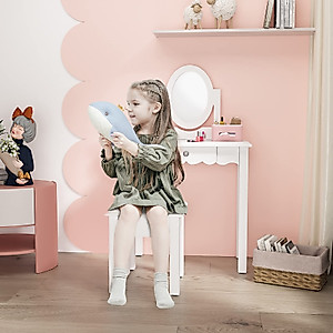 Kids Vanity - Little Girls Vanity Set with Mirror and Stool, Wooden 2 in 1 Toddler Vanity Makeup Desk Dressing Table with Detachable Top & Drawer, Princess Vanity Dresser Set for Little Girls, White
