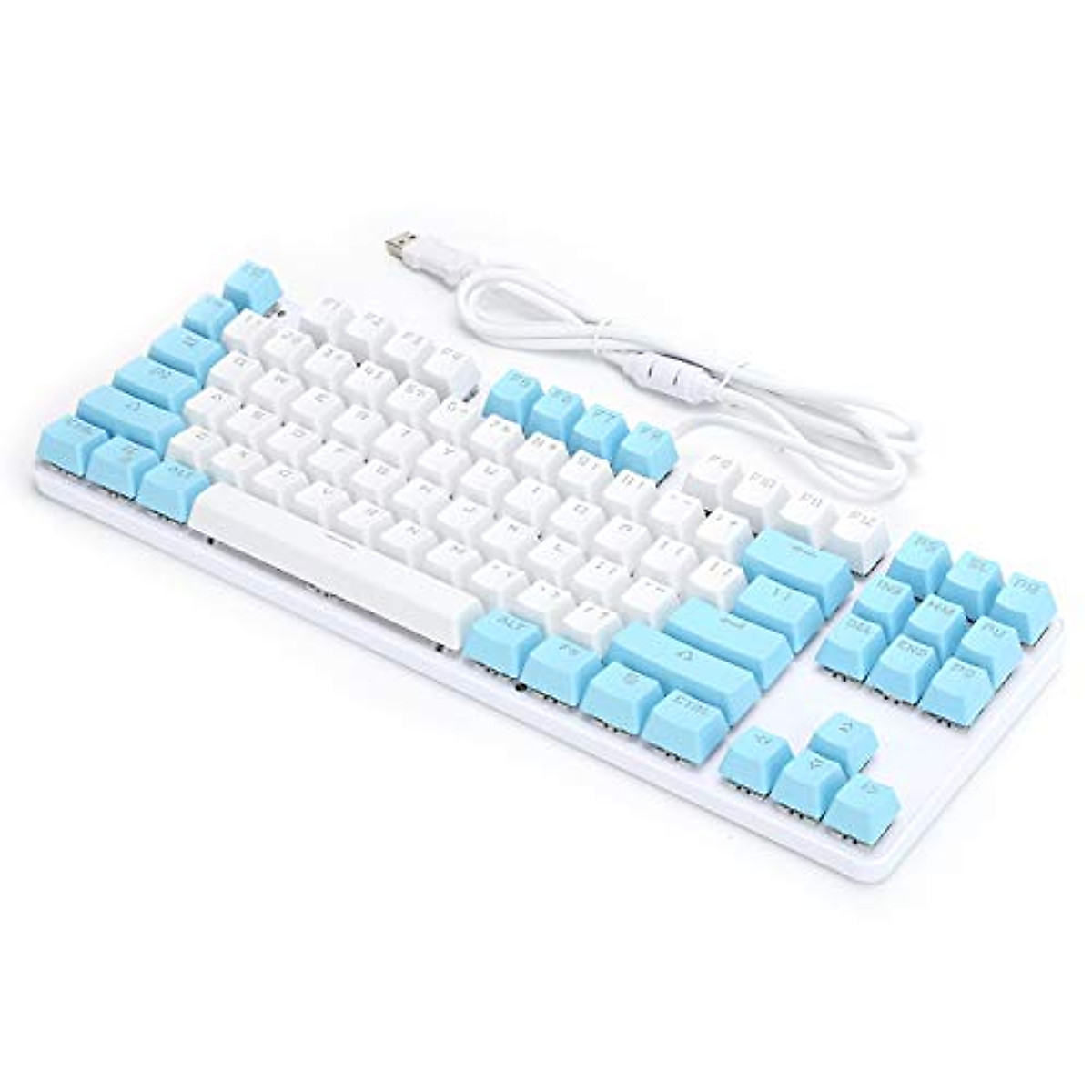Zyyini Bindpo Mechanical Keyboard, 87-Keys Computer Gaming Keyboard with Color Mixed Backlight, USB Wired Keyboard for Desktop ComputerLaptopOffice, Plug and Play (White Blue)