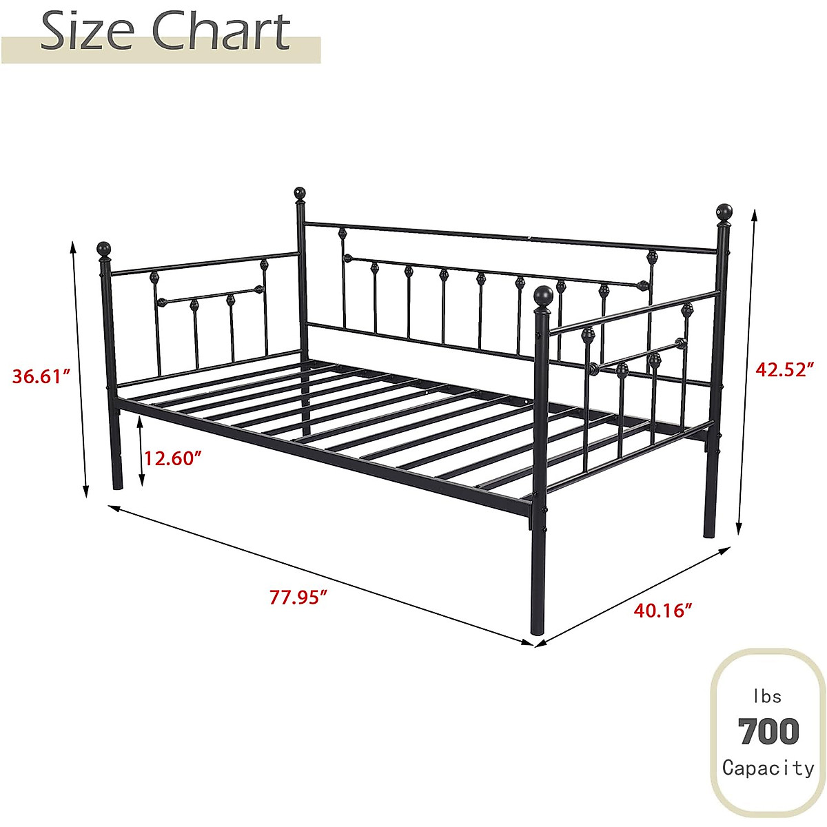 alazyhome Twin Size Metal Daybed Guest Bed Frame for Living Room Bedroom Steel Slat Support No Box Spring Needed Space Saving Black