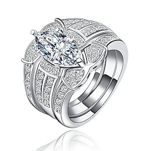 Ginger Lyne Collection Three Ring Bridal Engagement Ring Wedding Band Set Size 7