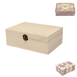Fellibay Hofumix Decorative Boxes Wooden Box Jewelry Box Vintage Wood Handmade Box Wooden Unfinished Storage Box with Lid,6.9x4.9x2.6in