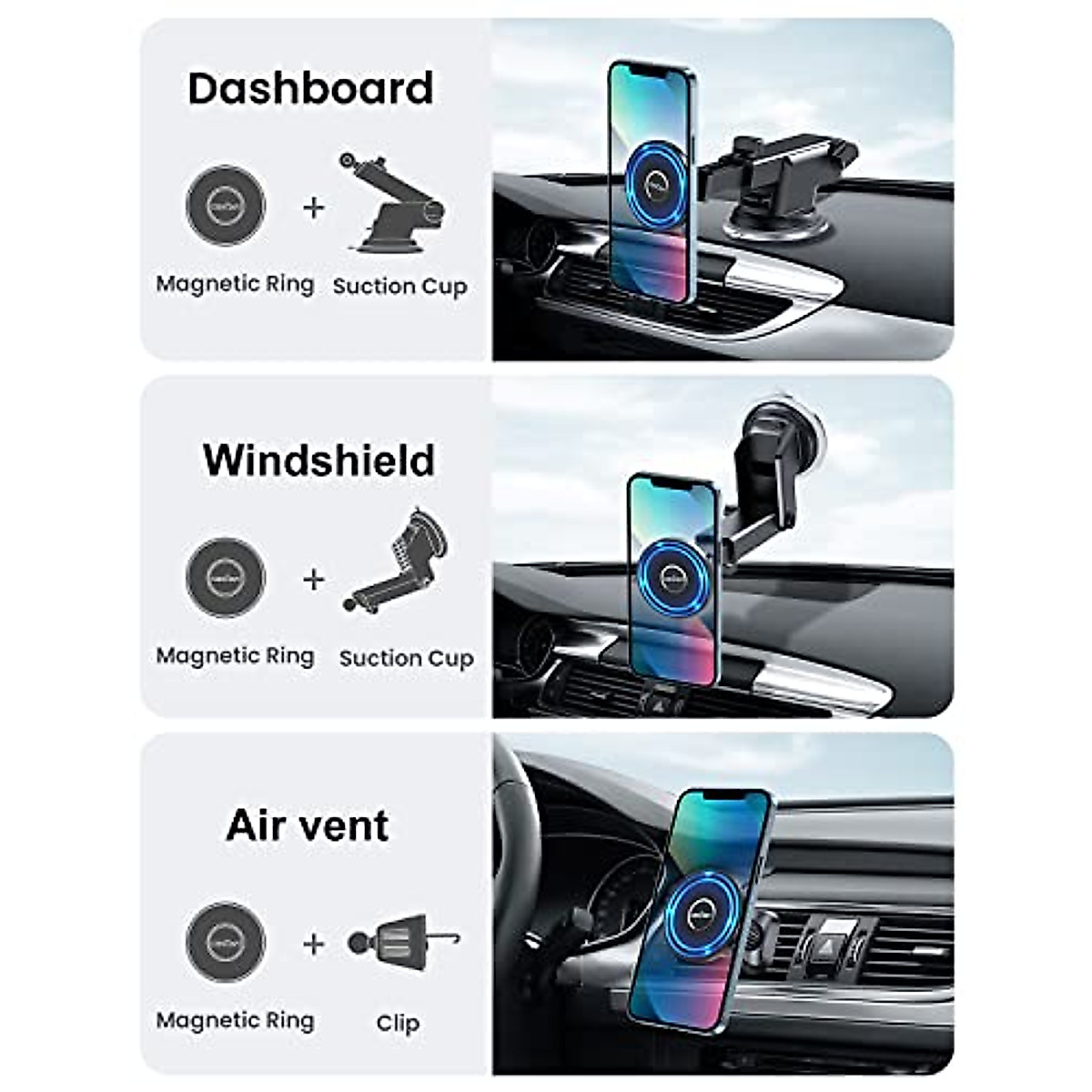 Ciencimy Compatible with MagSafe Car Mount for Car Windshield/Dashboard/Air Vent Long Arm Magnetic Phone Holder for iPhone 13 12 Pro Max Mini [Ultra Stable & Strong Suction] Suction Cup Phone Holder