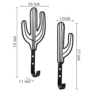 MyGift Wall Mounted Decorative Black Metal Entryway Coat Hooks Saguaro Cactus Shaped Hanging Novelty Hooks, Southwest Style Home Decor, Set of 4