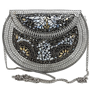 Ethnic Clutch Vintage Handmade metal Mosaic stone Shell purse Handbag for women Party Bag Special occasion accessories