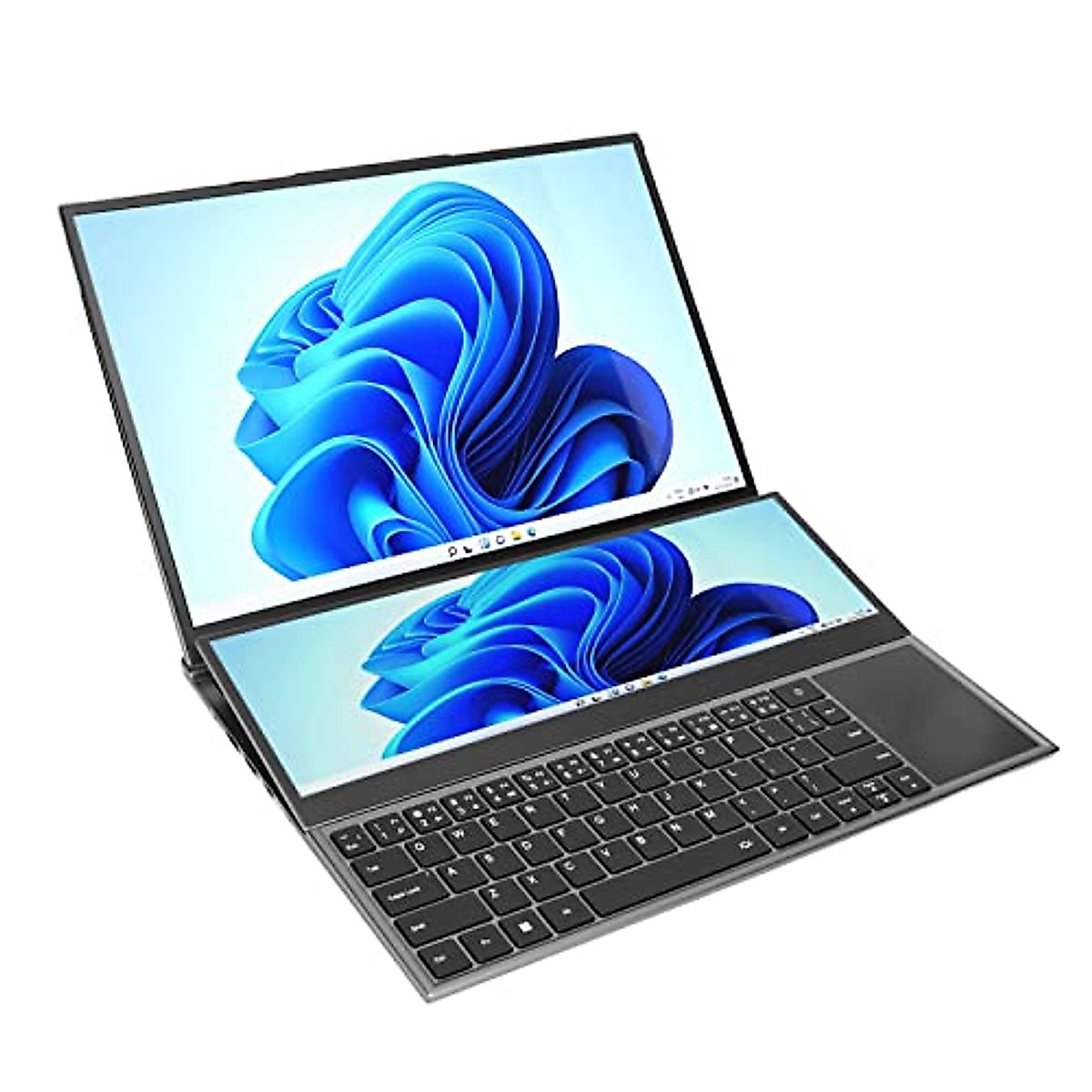 VINGVO Dual Touch Display Screen Laptop, for Intel for Core I7 CPU Complete Function 13600mAh Battery 16in 14in Dual Screen Laptop 100‑240V for Office (US Plug)