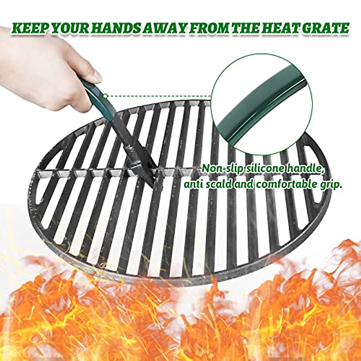 OLIGAI Grill Grate Lifter Gripper Kamado Grill Accessories,Cast Iron Grid Lifter for Big Green Egg,Grill Grate Lifter fit Most Charcoal Grills and Gas Grills,Grill Accessories for Moving Hot Plate