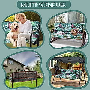 Sauqzoh Replacement Cushions for Swing, Swing Cushions 3 Seater Replacement, Waterproof Thicken Washable Pad Cushion for Outdoor Indoor Furniture Swing Patio (Green Flower, Swing Cushions 55inch)