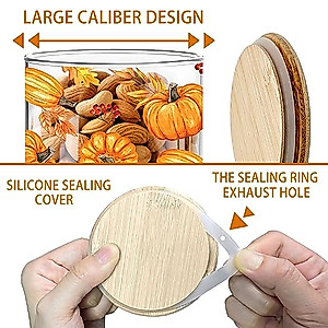 Fall Decor 3 Pack Glass Storage Jars with Airtight Bamboo Lid-Hello Fall Pumpkin Canisters Sets for Kitchen Countertop Autumn-Clear Fall Glass Storage Jars for Coffee Bean, Cookie, Candy, Tea, Flour