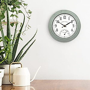 La Crosse Clock 433-3020 8-inch Indoor/Outdoor Sage Green Quartz Wall Clock with Temperature