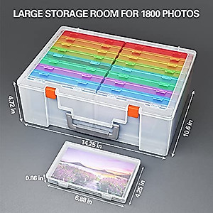 iBune Large 4" x 6" Photo Storage Box, 18 Inner Photo Cases Store up to 1800 Photos, Photo Organizer Cards Craft Keeper with Handle for Photo Puzzles Cards Seed Packets, Rainbow