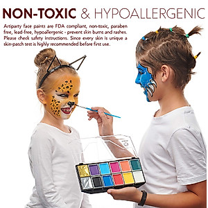 Face Paint Kit – Dermatologically Tested – Non-Toxic & Hypoallergenic – Professional Face Painting Kit for Kids & Adults – Cosplay Makeup Kit – Easy to Apply & Remove – Leakproof Dry Glitters