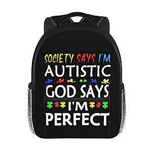Society Say I'M Autistic God Says I'M Perfect Kids Backpack For Boys Girls Elementary Kindergarten Preschool School Bag Multifunctional Cute Large Capacity Backpack