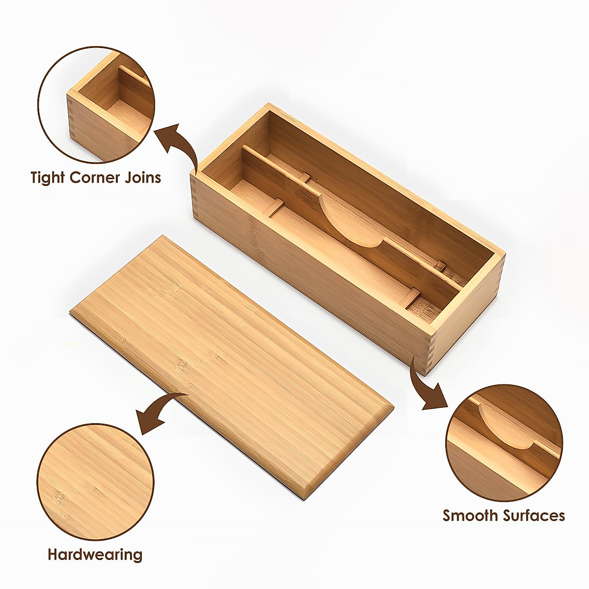 Tomotato Bamboo Silverware Storage Box, Utensil Drawer Organizer Japanese Chopsticks Box with Lid Utensil Holder Organizer Container for Home Kitchen