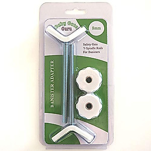 Baby Gate Guru Extra Long M8 (8mm) Stair Banister Adapter Y-Spindle Rods 2 Pack for Pressure Mounted Baby and Pet Safety Gates (8mm, White)