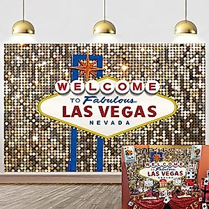 Cenven Welcome to Las Vegas Backdrop Fabulous Casino Night Poker Party Movie Themed Photography Background Gold Luxury Prom Costume Dress-up Birthday Party Supplies 7x5FT