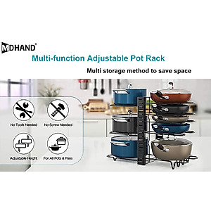 MDHAND Pot And Pan Organizer For Cabinet, Pot Lid Organizer With Adjustable 8 Dividers, Pot Organizer Rack For Under Cabinet, Pot Rack With 3 DIY Methods
