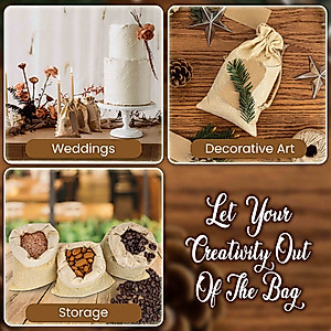 SCALAR SOLUTIONS 50 PCS Burlap Gift Bags - EASY TIE KNOT, WON’T BREAK OR TEAR, Large 5” x 8.5” Hessian Jute Linen Fabric Muslin Bags with Drawstring