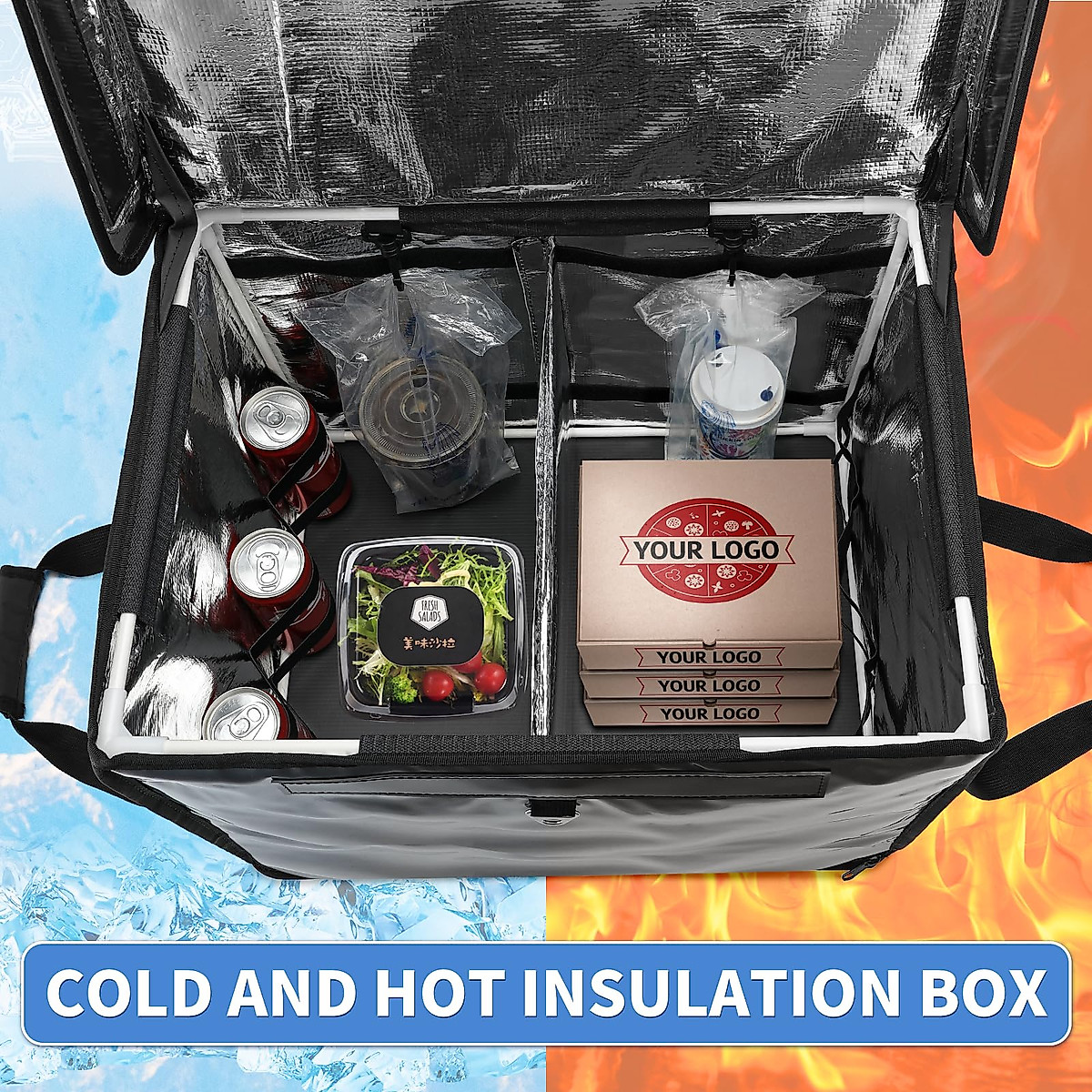 Nesthao Insulated Food Delivery Bag for Delivery,Magnetic Catering Delivery Box with Support Frame/Cup Holders/Drink Carriers,Great for Catering,Restaurants,Delivery Drivers-XXL Fit 14'' Pizza box