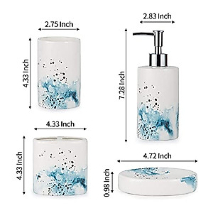 Ceramic 4-Piece Bathroom Accessories Set Complete Hand Paint Bath Countertop Accessory Soap Dispenser Set