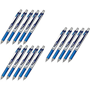 Pentel New EnerGel Deluxe RTX Retractable Liquid Gel Pen,Ultra Micro Point 0.3mm, Fine Line, Needle Tip, Blue Ink Value set of 15