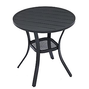 VICLLAX Small Round Patio Dining Table, All Weather Metal Outdoor Table for Lawn Garden, 27.5"x 27.5" Patio Bisto Table for Outside, Black