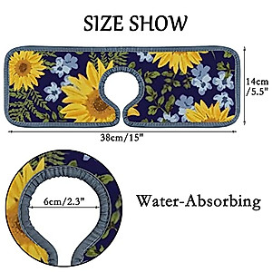 Kitchen Faucet Absorbent Mat 3 Pieces Sunflowers Navy Vintage Foliage Faucet Sink Splash Guard Bathroom Counter and RV,Faucet Counter Sink Water Stains Preventer