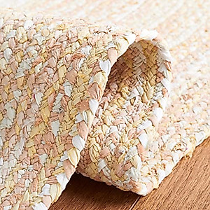 Safavieh Braided Collection Area Rug - 4' x 6' Oval, Beige with Pink Accents, Handmade Cotton, Country Cottage Style, Reversible, Ideal for Areas in Entryway Living Room Bedroom Kitchen (BRD452B)